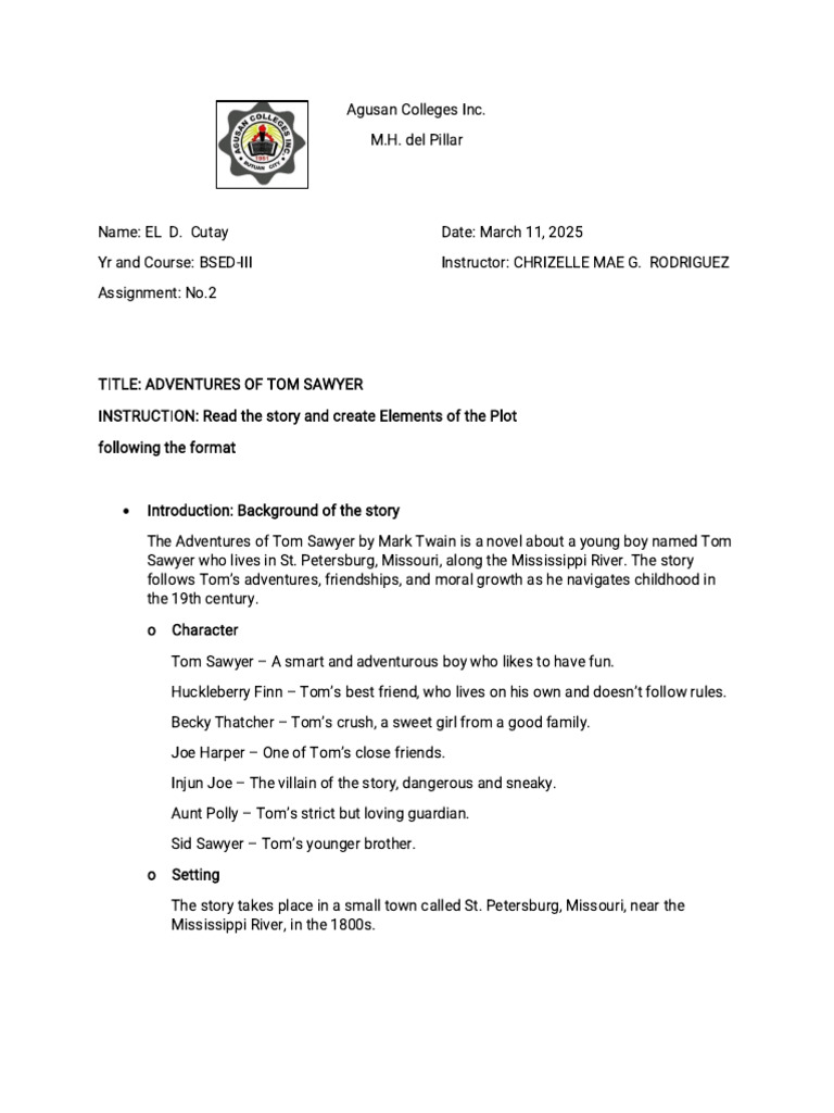 Elements of Tom Sawyer's Plot | PDF | The Adventures Of Tom Sawyer ...
