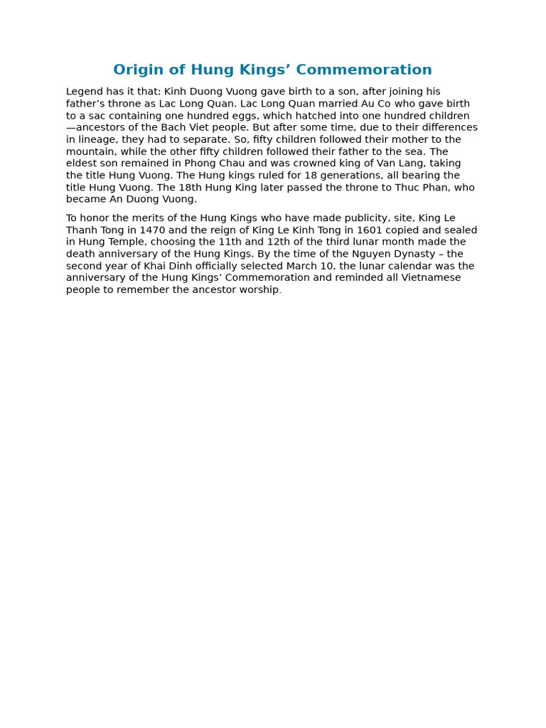 Origin of Hung Kings Comm | PDF