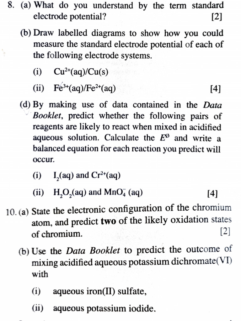 Practice Questions Electrode Potential 1 | PDF | Chemical Reactions | Redox