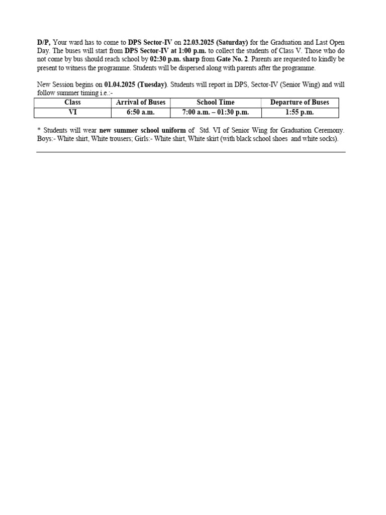 Notice For Graduation Day of Class V | PDF