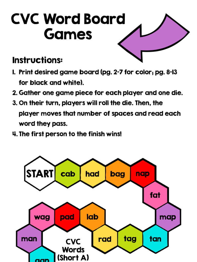 CVC Word Board Games: Instructions | PDF