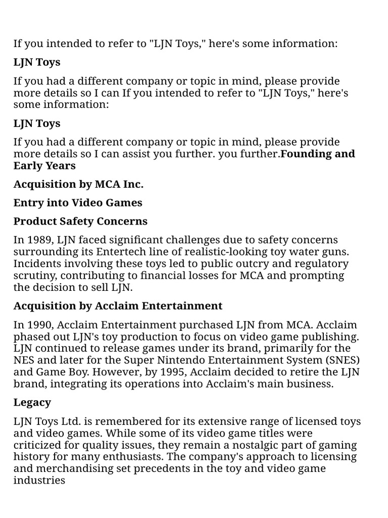 LJN Toys: History and Legacy Overview | PDF