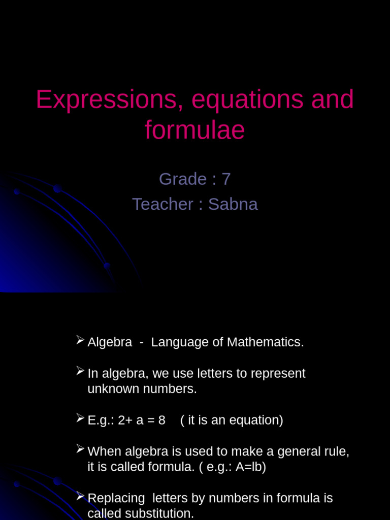 Expressions, Equations and Formulae | PDF | Variable (Mathematics ...