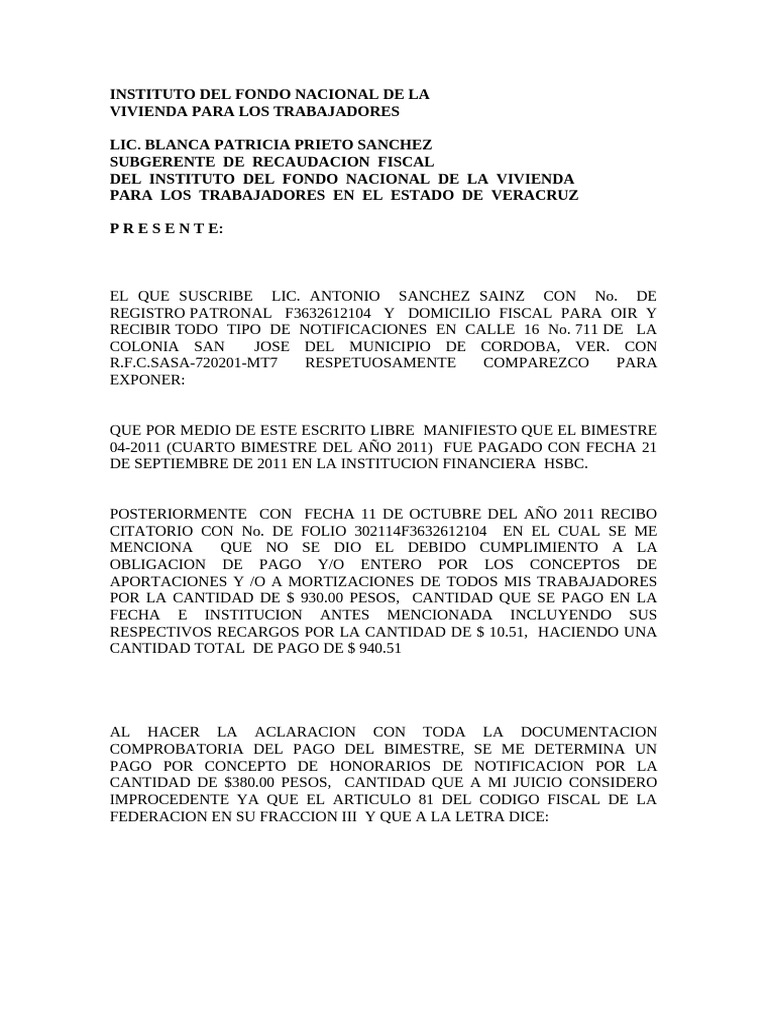 Escrito Libre Ante Infonavit | PDF