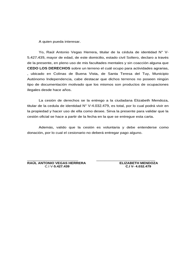 CESION DE TERRENO SEÑOR RAUL | PDF