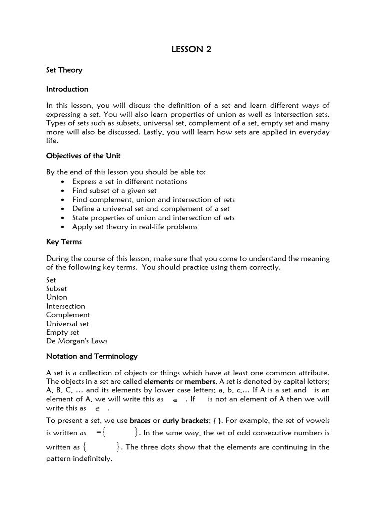 2. Set Theory | PDF | Set (Mathematics) | Intersection (Set Theory)