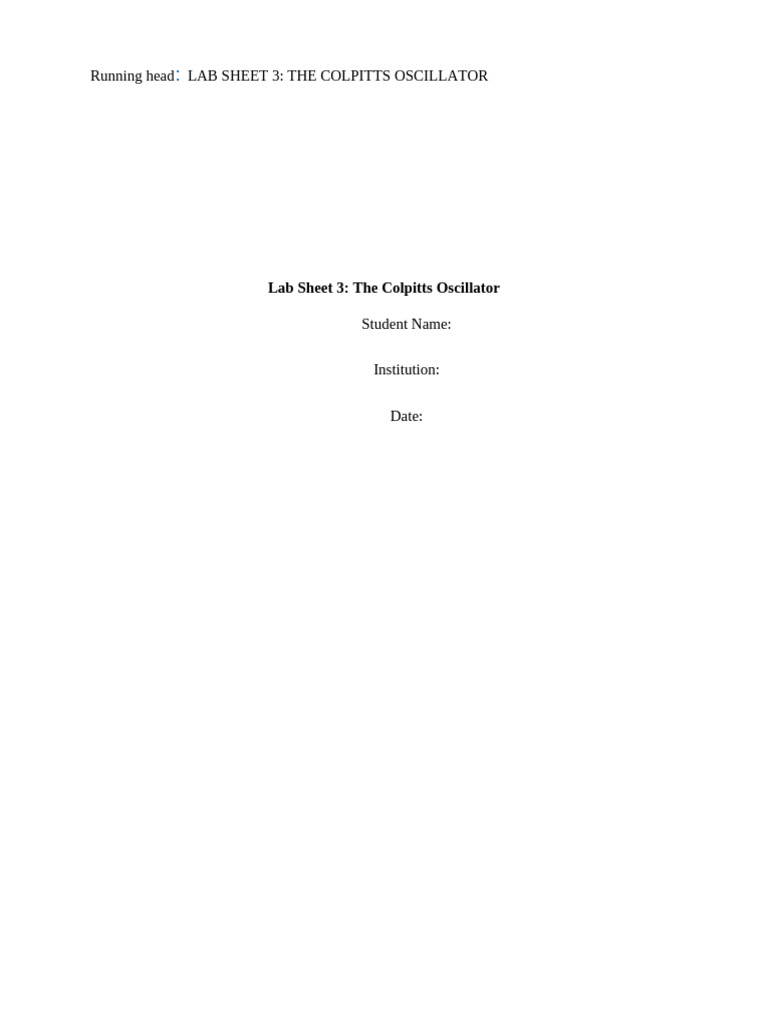 Lab Sheet 3 The Colpitts Oscillator | PDF | Electronic Oscillator | Capacitor