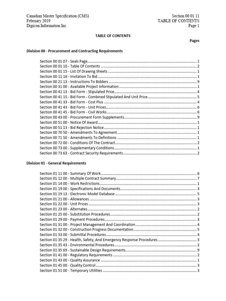 Canadian Master Specification Overview | PDF | Flooring | Concrete