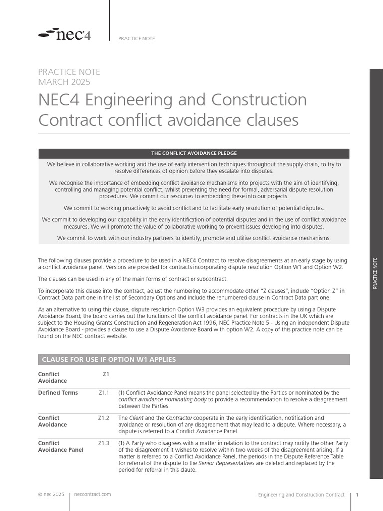NEC4 Conflict Avoidance Clauses Guide | PDF | Justice | Crime & Violence