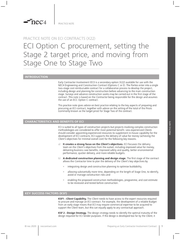 Nec4 Practice Note On Eci Contracts x22 | PDF | General Contractor ...
