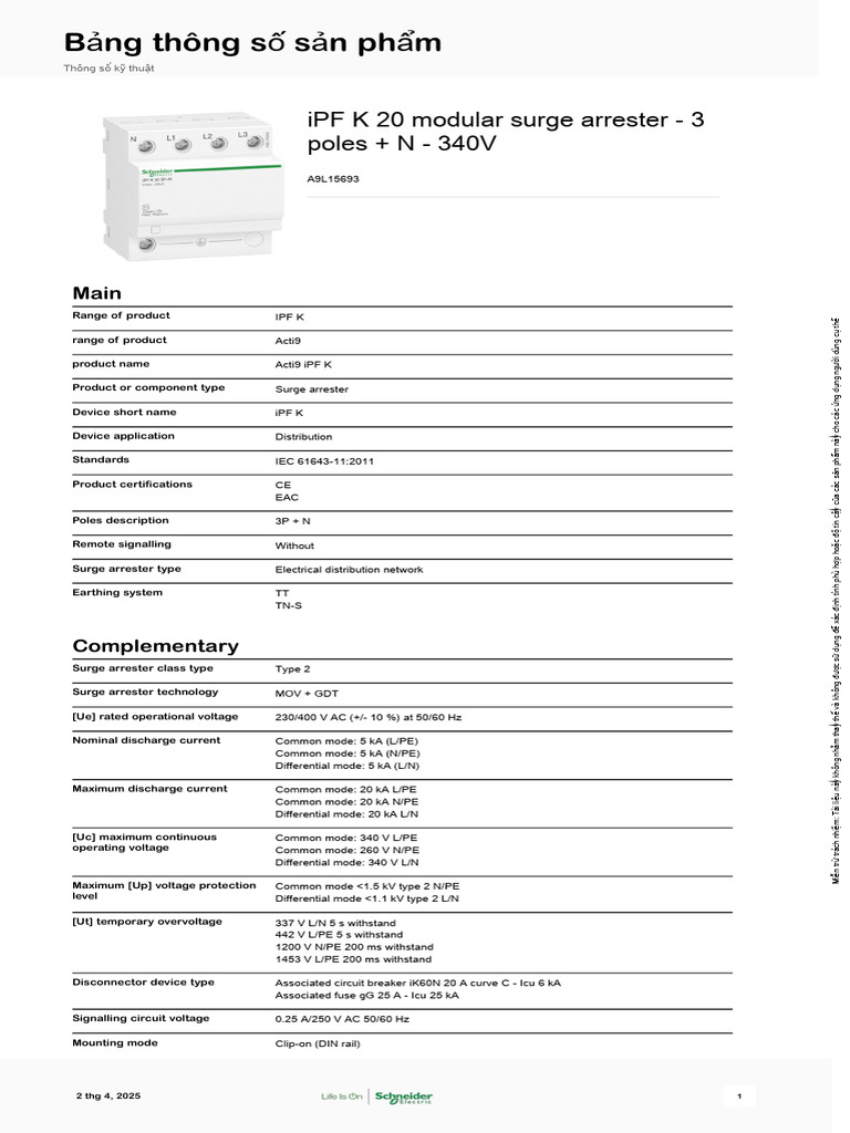 iPF K 20 modular surge arrester - A9L15693 | PDF