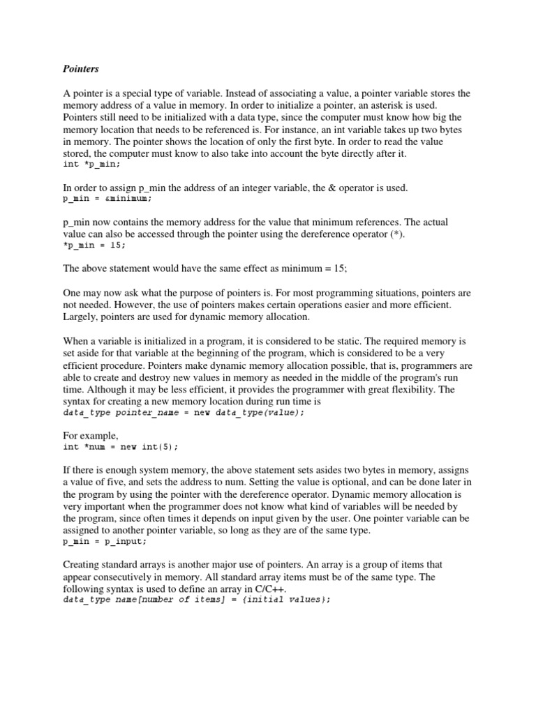 Pointers Pdf Pointer Computer Programming Variable Computer