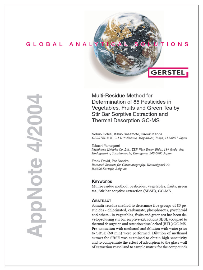 Multi-Residue Method For Determinaton of Pesticides in Food by SBSE TD ...