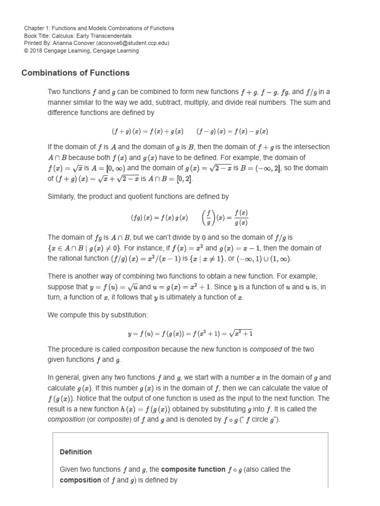 1.3 Conbinations of Functions | PDF | Function (Mathematics ...
