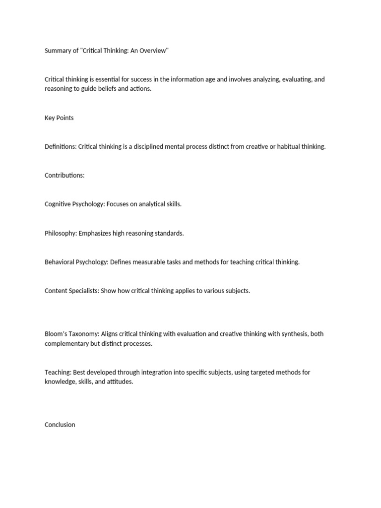 Overview of Critical Thinking Skills | PDF