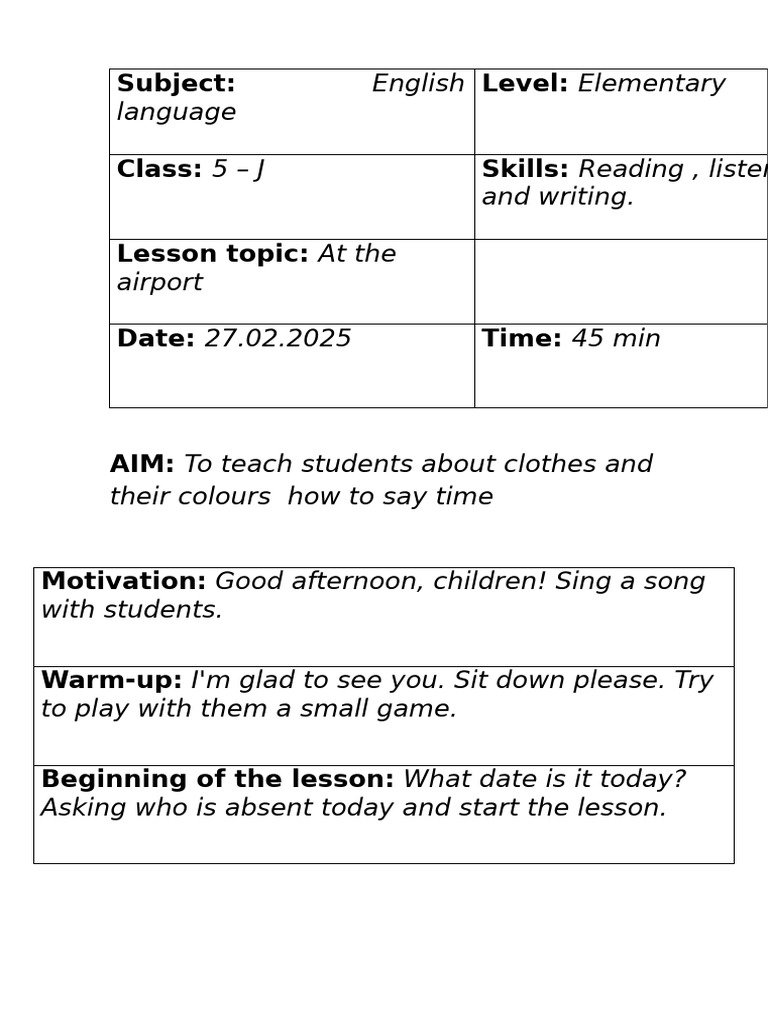 5th Grade Lesson Plan | PDF