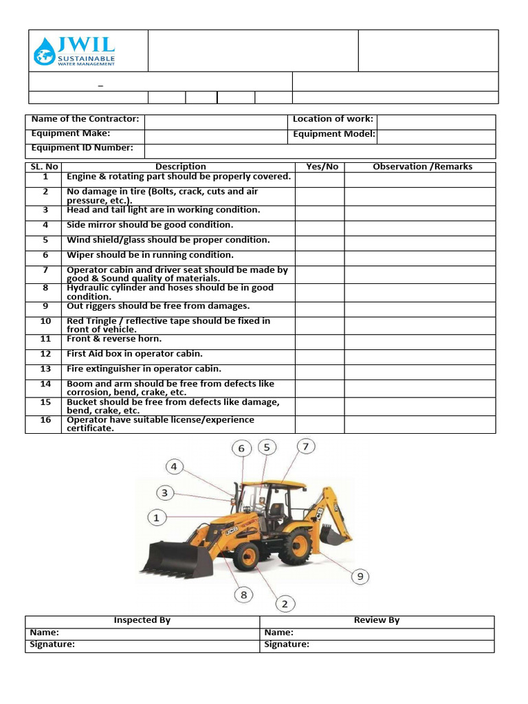 JCB Inspection Checklist | PDF