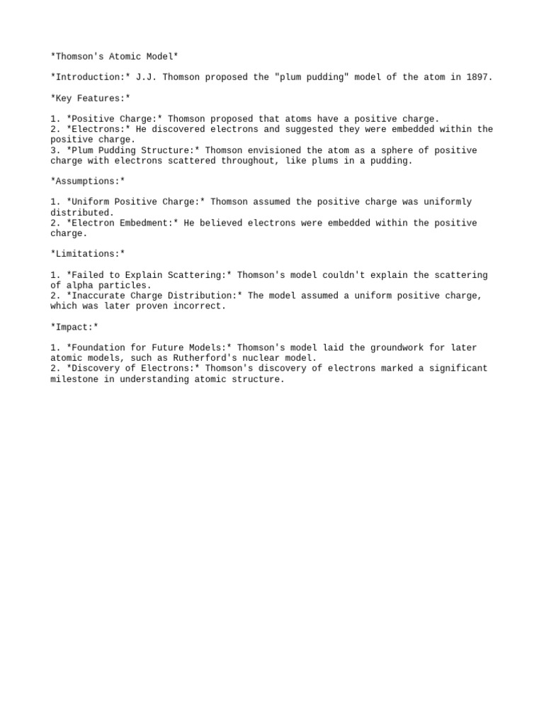 JJ Thomson Model of Atom | PDF