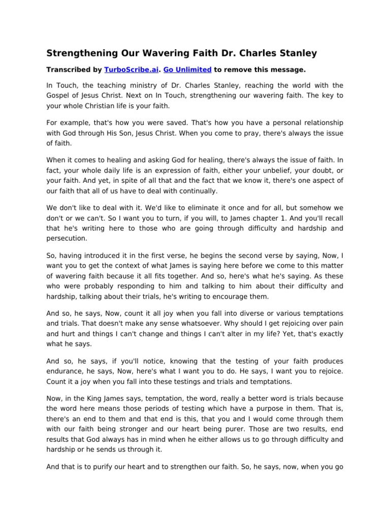 Strengthening Our Wavering Faith Dr. Charles Stanley | PDF | Faith ...