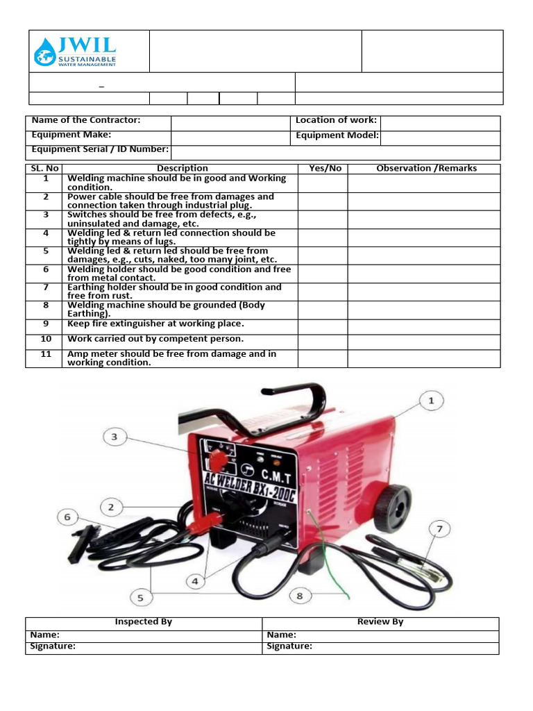 Welding Machine Inspection Checklist | PDF