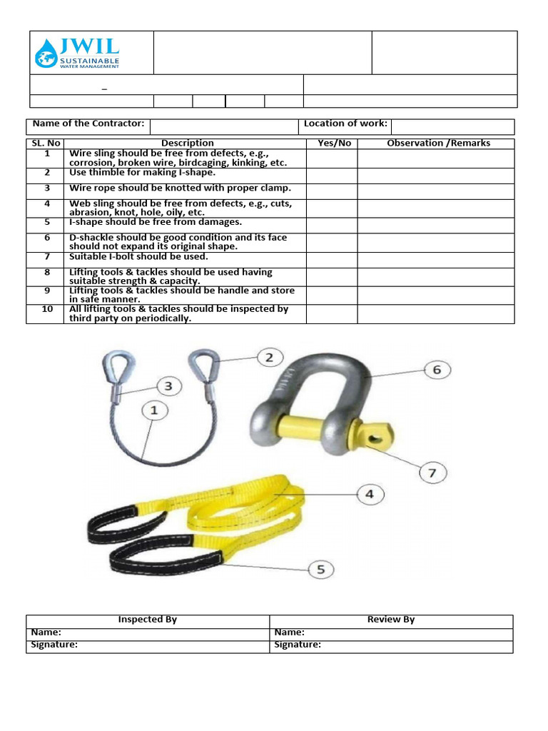 Lifting Tools & Tackles Inspection Checklist | PDF
