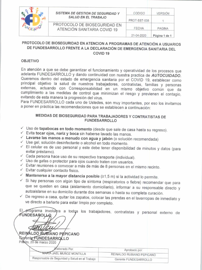 Protocolo de Bioseguridad | PDF