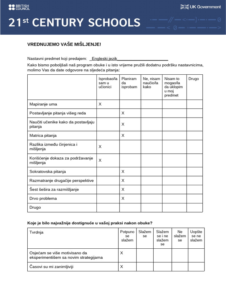 Upitnik Za Nastavnike I Mentorska | PDF