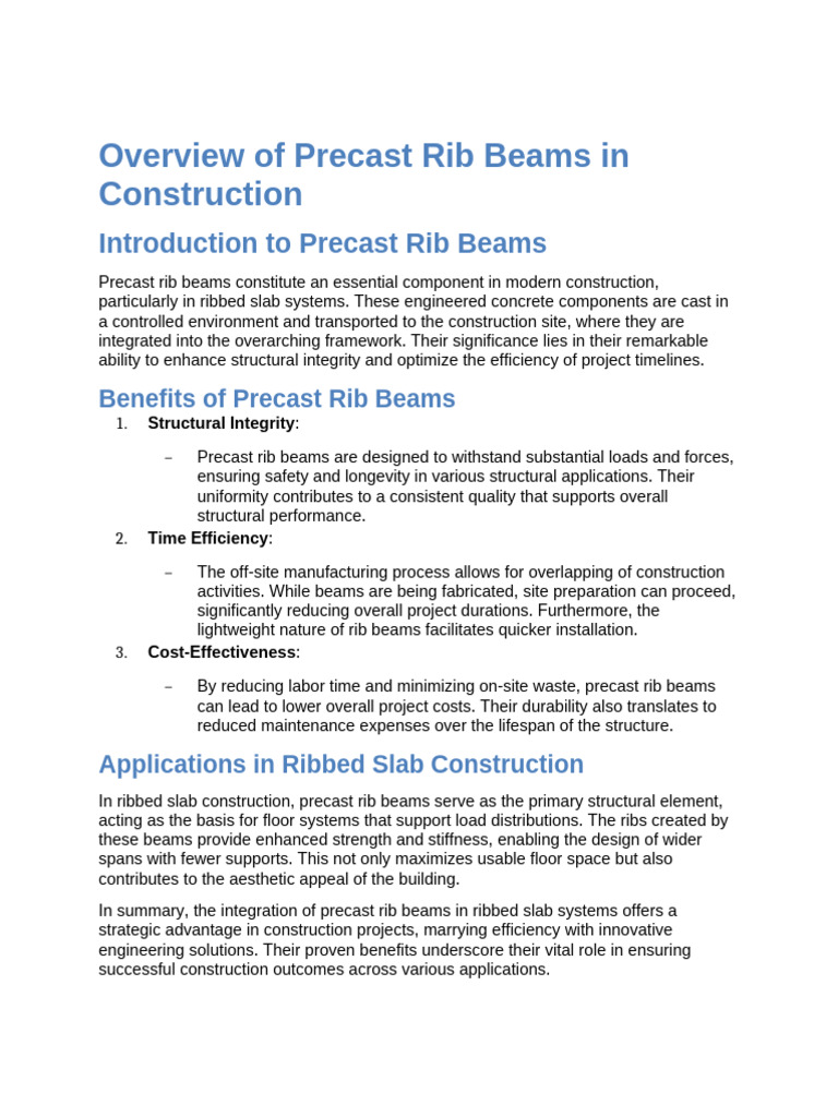 Overview of Precast Rib Beams in Construction | PDF | Concrete ...