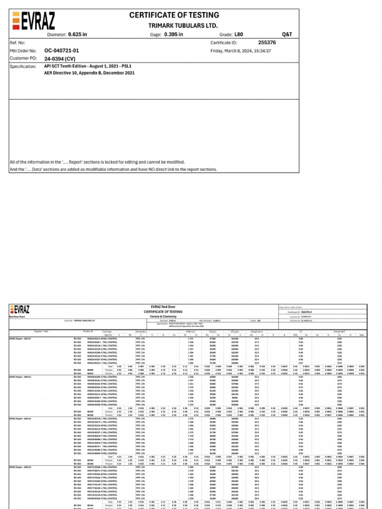 244.5 - 59.53 - L80 - QB2 - Evraz - MTR TRIMARK OC-040721-01 | PDF | Metallic Elements | Chemistry