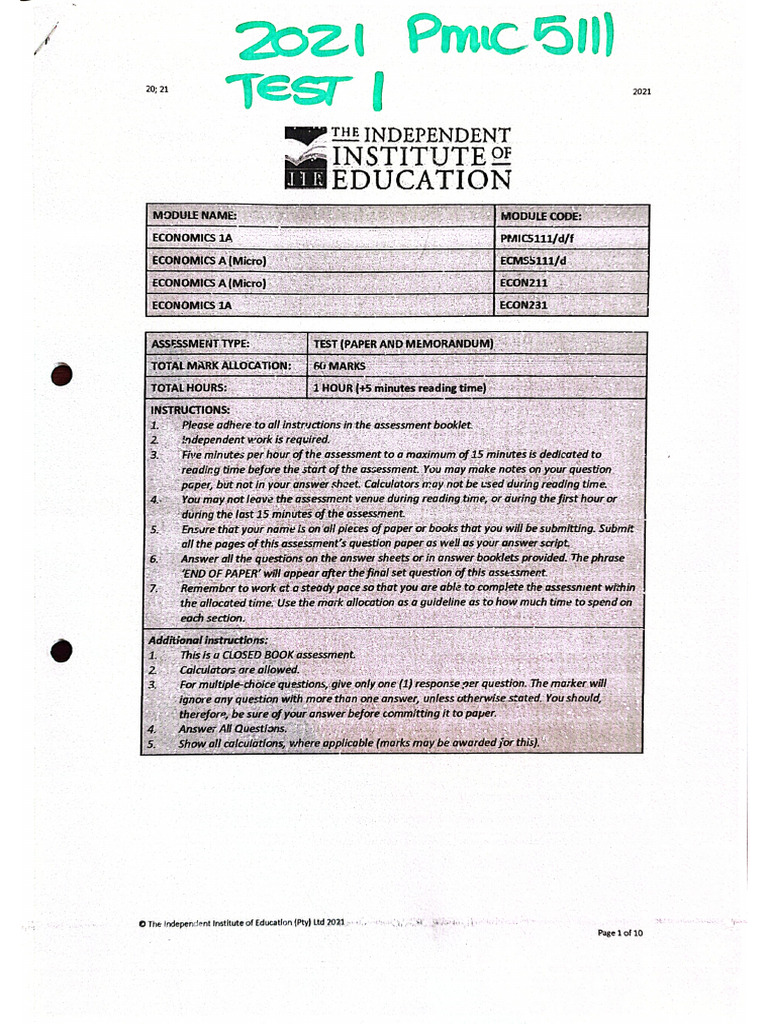 Pmic Test 1 2021 | PDF