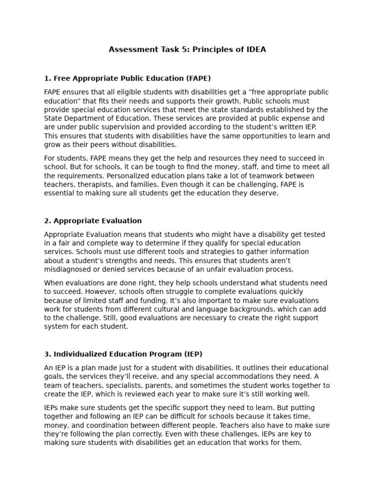 Assessment Task 5 Principles of IDEA | PDF | Individualized Education ...