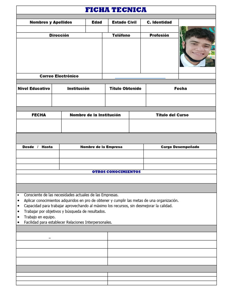 Ficha Curricular SEBASTIAN 2 | PDF