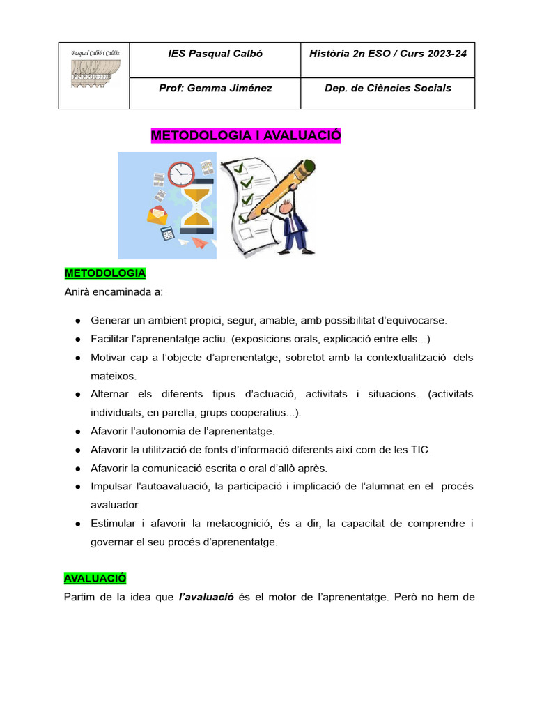 Metodologia i Avaluació 2n ESO | PDF