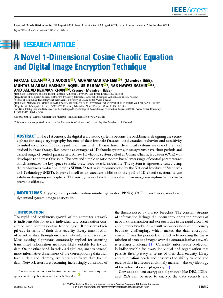 A Novel 1-Dimensional Cosine Chaotic Equation and Digital Image Encryption Technique | PDF ...