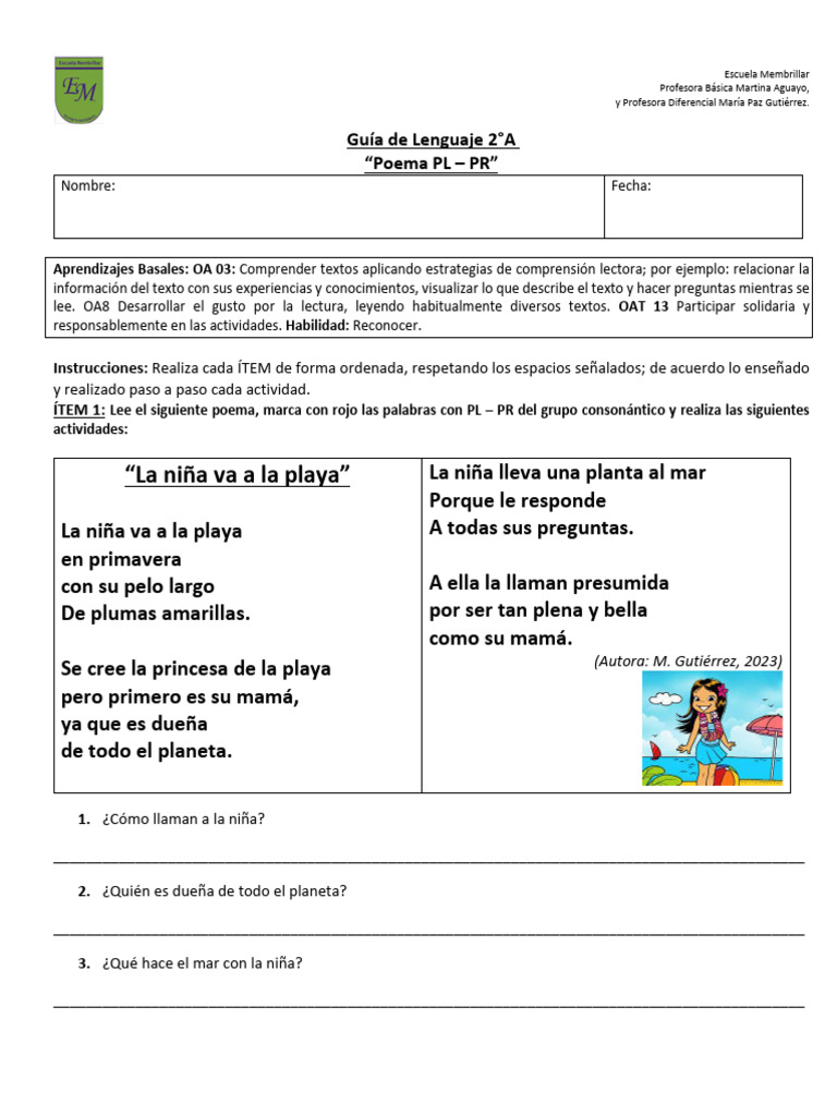 Guía de Poema PL - PR | PDF | Aprendizaje | Cognición