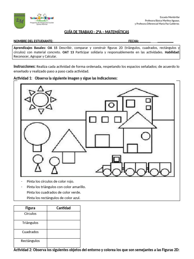 Guía de Matemáticas 2°A: Figuras 2D | PDF