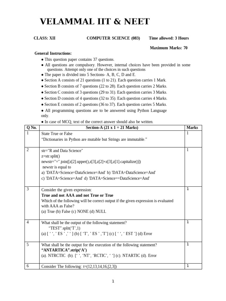 Question Paper - 1 With MS | PDF | Html | Computer Programming