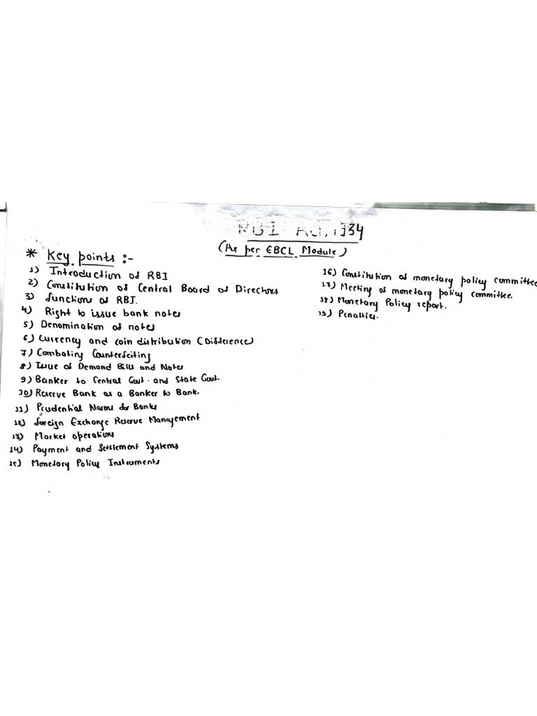 Rbi Act Handmade Notes Part 1 | PDF