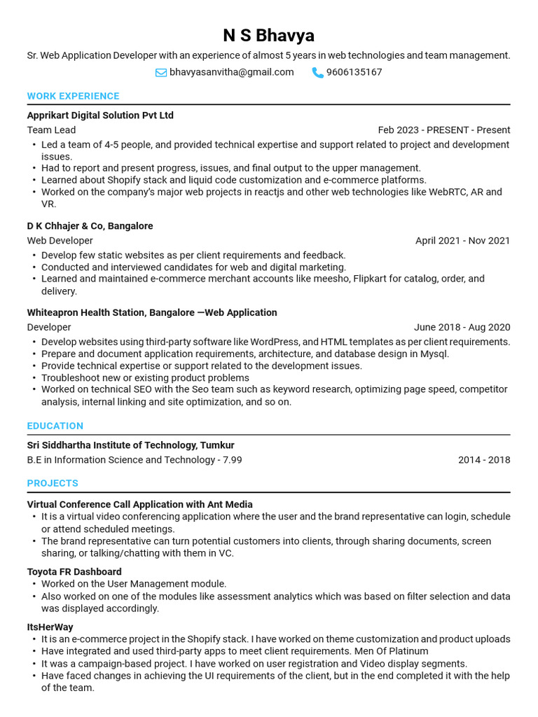 N S Bhavya - Full Stack - Resume | PDF | Software Engineering | World ...