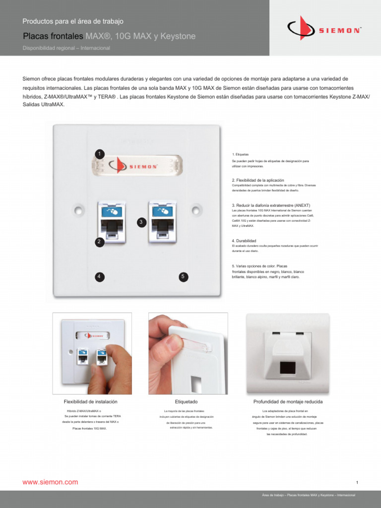 Siemon-Max-International-Faceplates - Spec-Sheet (Spanish | PDF ...