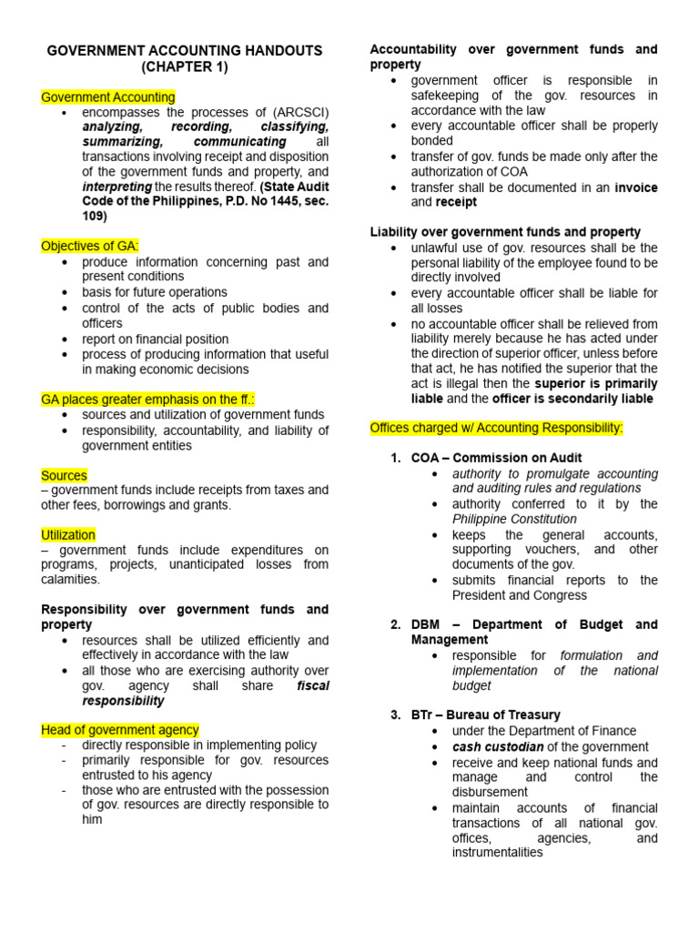 Government Accounting Handouts Chapter 1 | PDF | Equity (Finance) | Business
