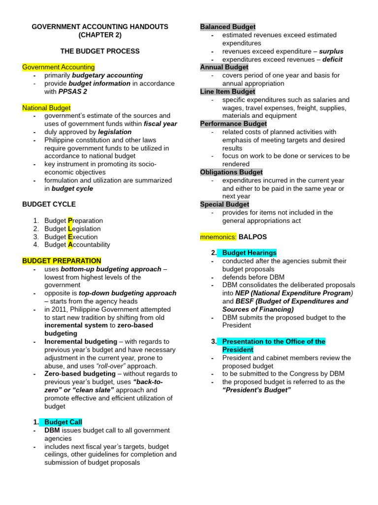 Government Accounting Handout Chapter 2 | PDF | Budget | Expense