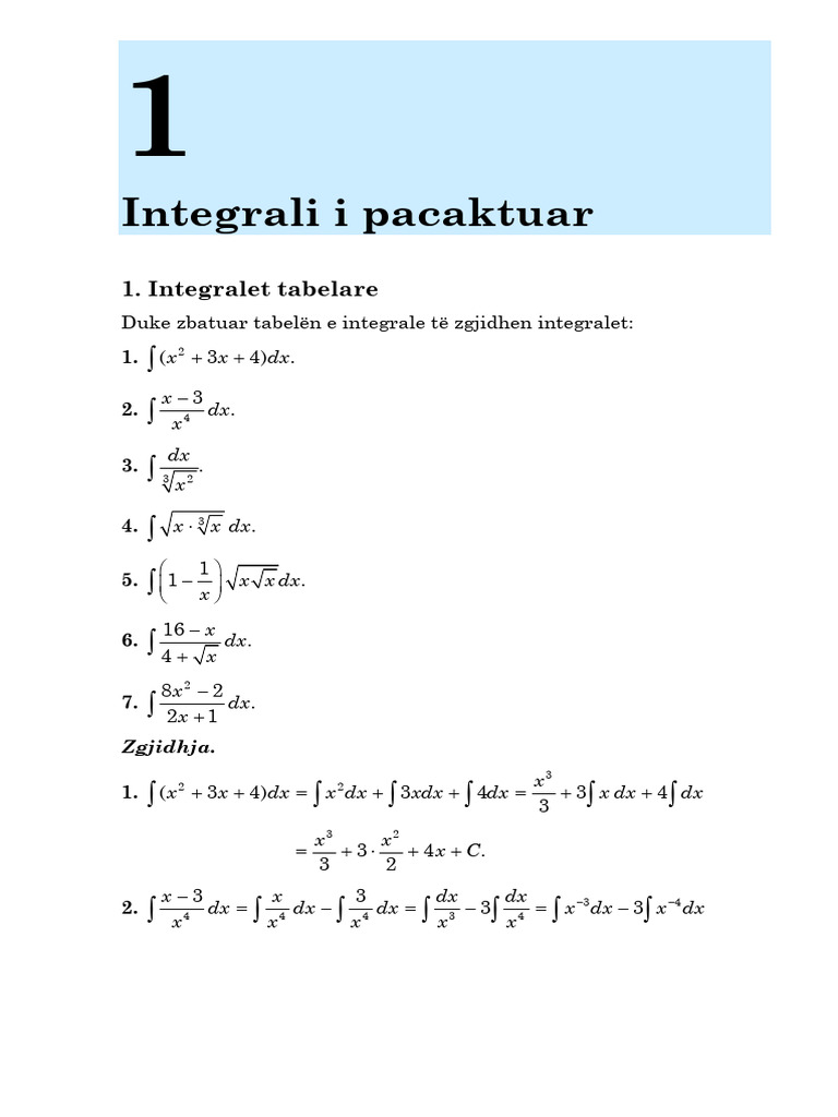 Ushtrime Te Zgjidhura Matematikore Integ | PDF