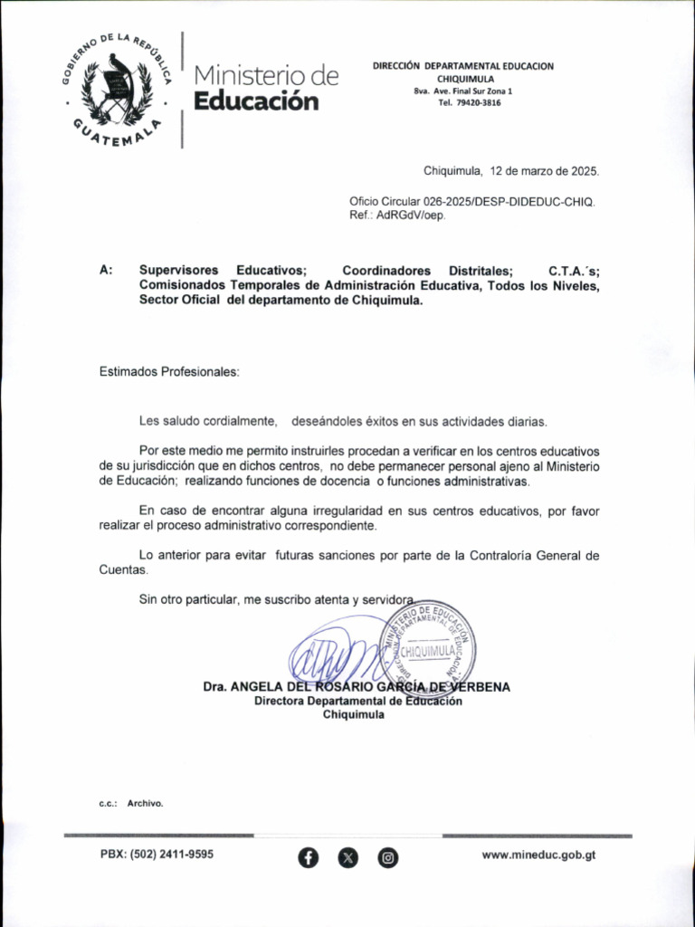 Oficio Circular 026 | PDF