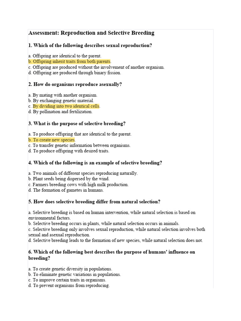 Annotated-Selective Breeding MC Questinos | PDF | Reproduction ...