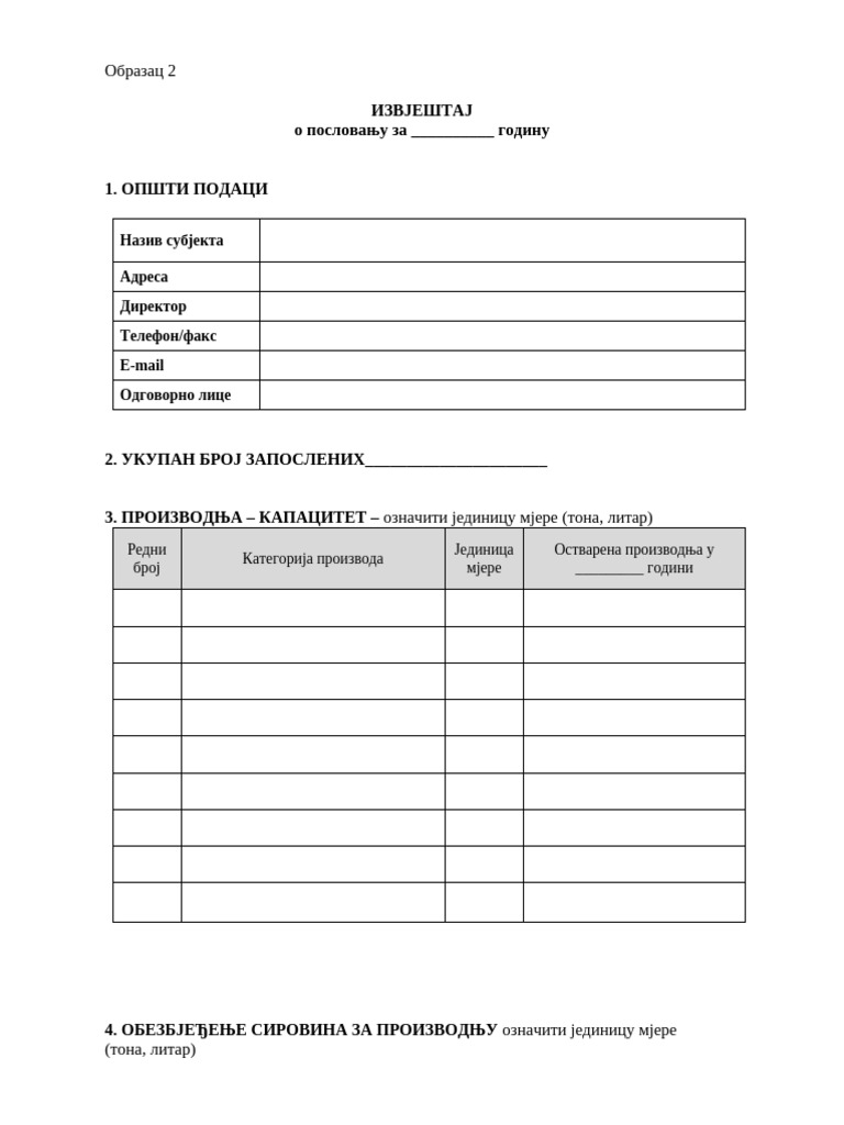 Obrazac 2 Izvjestaj o Poslovanju | PDF