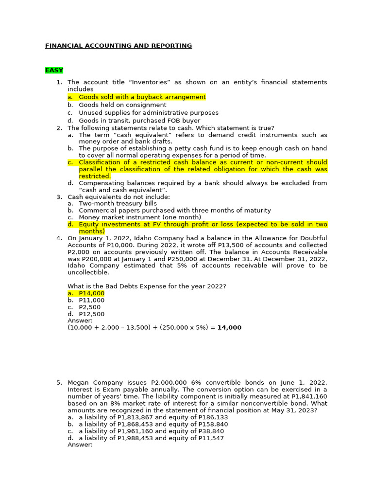 Region XI NFJPIA - Intermediate Accounting - FAR (SGV) | PDF | Equity ...