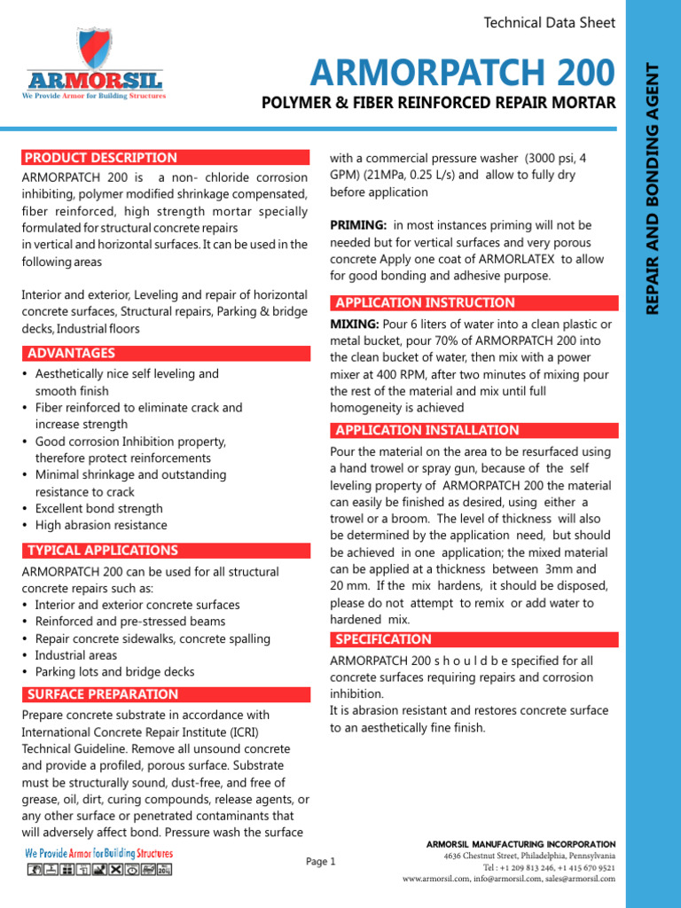 ArmorPatch 200 Technical Data Sheet | PDF | Concrete | Corrosion