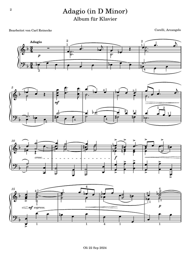 02 - Adagio in D Minor - Arcangeli Corelli | PDF | Musical Keys
