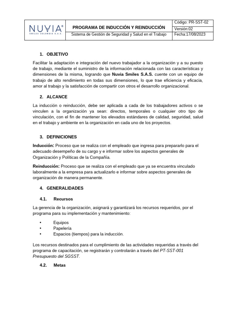 PR-SST-02 Programa de Inducción y Reinducción (1) | PDF | Valores | Gestión de recursos humanos